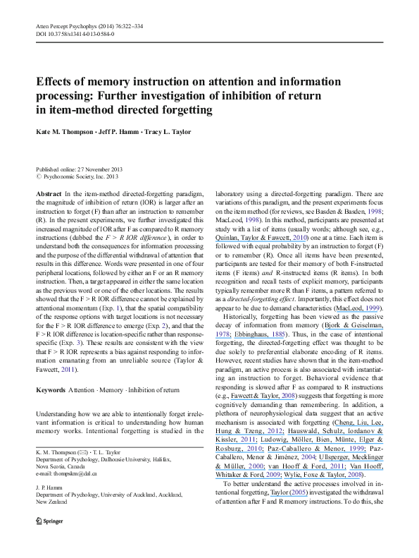 (PDF) Effects of memory instruction on attention and information processing: Further ...