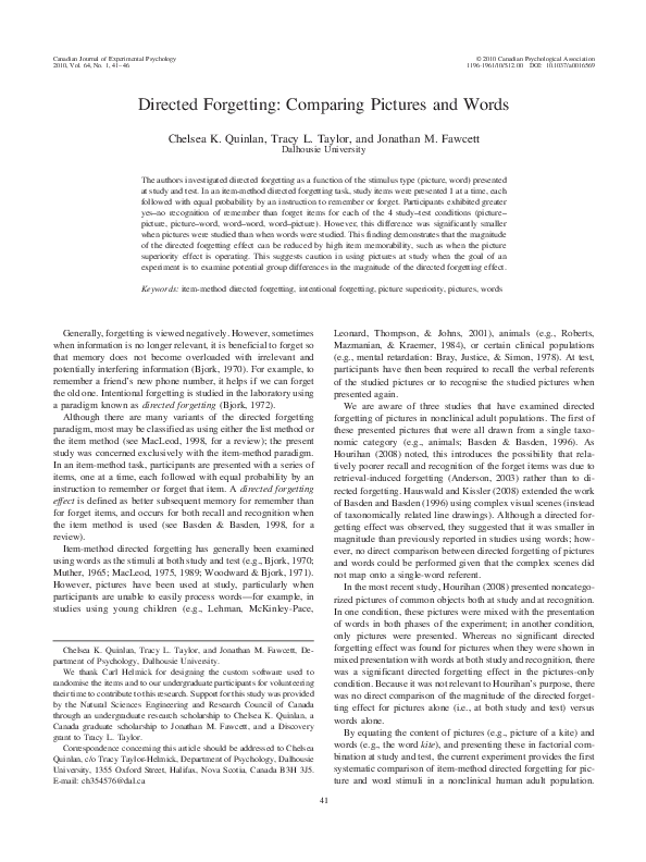 (PDF) Directed forgetting: Comparing pictures and words