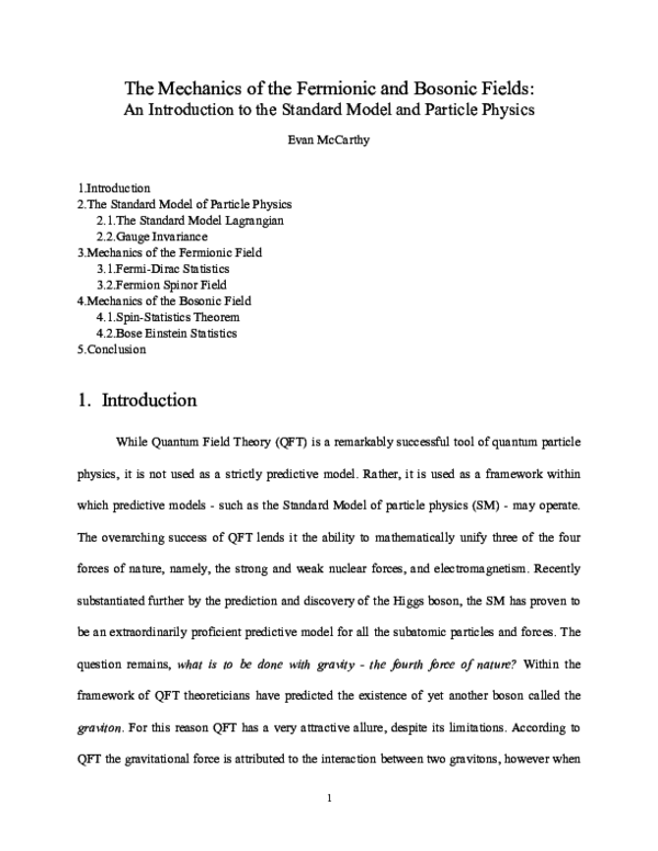 (PDF) The Mechanics of the Fermionic and Bosonic Fields
