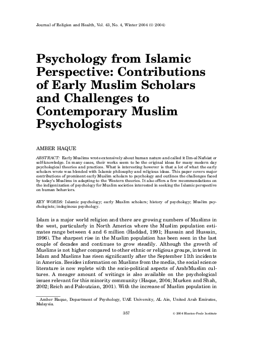 (PDF) Psychology from Islamic perspective: Contributions of early ...