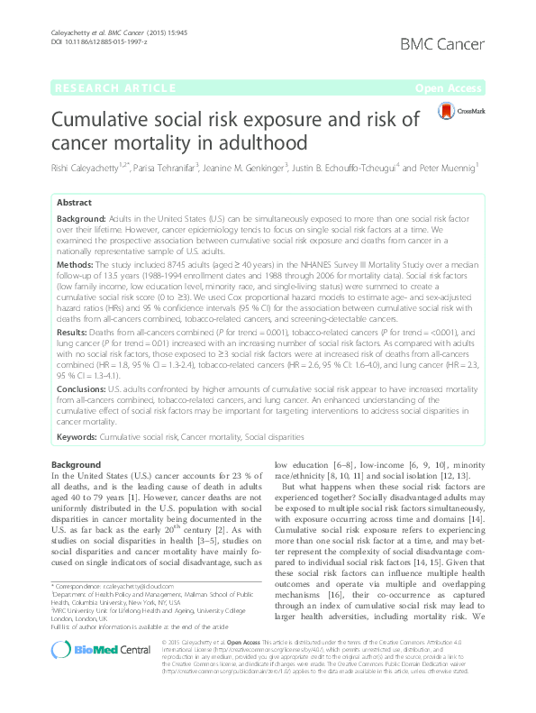 (PDF) Cumulative social risk exposure and risk of cancer mortality in ...