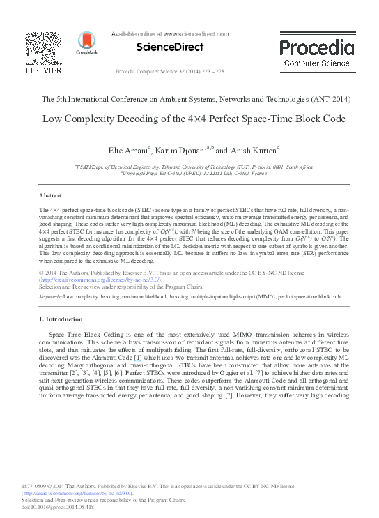 Pdf Low Complexity Decoding Of The 4×4 Perfect Space Time Block Code