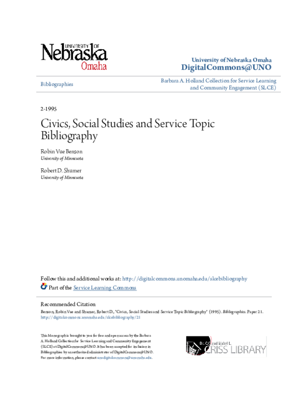 (PDF) Civics, Social Studies, and Service Topic Bibliography