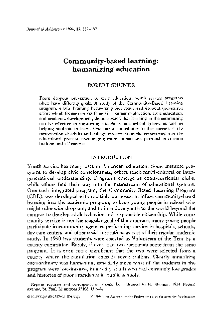 (PDF) Community-based learning: humanizing education