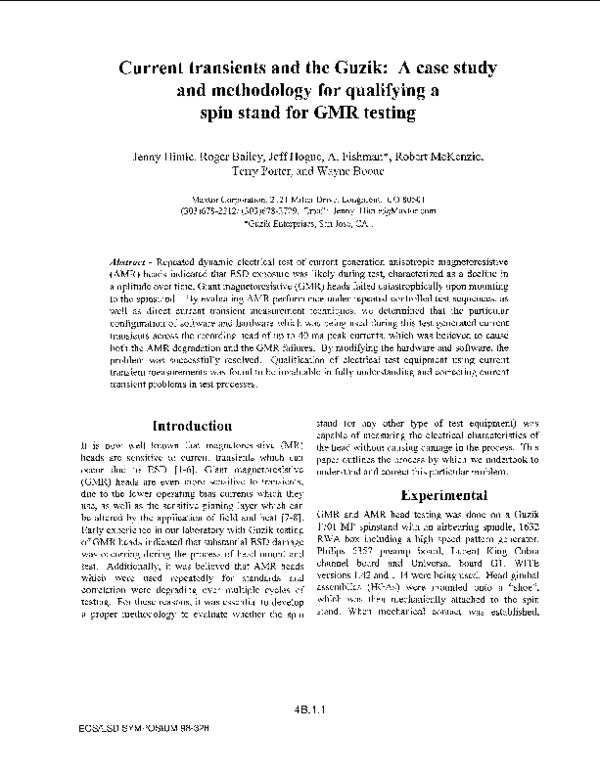 (PDF) Current transients and the Guzik: a case study and methodology for qualifying a spin stand ...