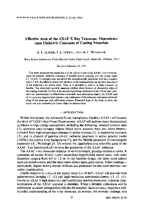(PDF) Effective area of the AXAF X-Ray telescope: Dependence upon ...