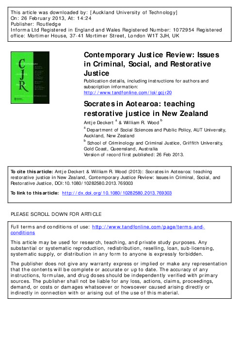 (PDF) Socrates in Aotearoa: teaching restorative justice in New Zealand