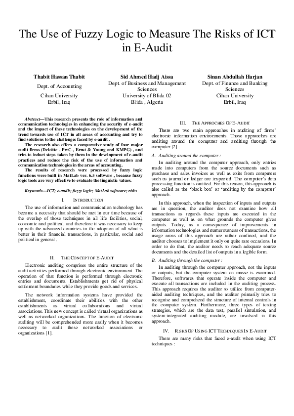 (PDF) The Use of Fuzzy Logic to Measure The Risks of ICT in E-Audit
