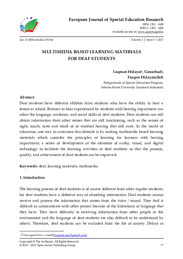 (PDF) MULTIMEDIA BASED LEARNING MATERIALS FOR DEAF STUDENTS