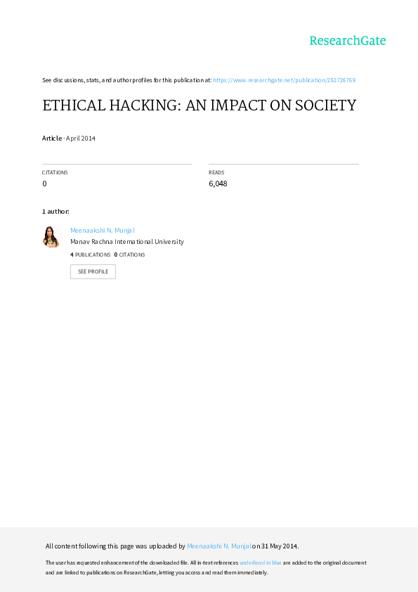 (PDF) ETHICAL HACKING: AN IMPACT ON SOCIETY ETHICAL HACKING: AN IMPACT ...