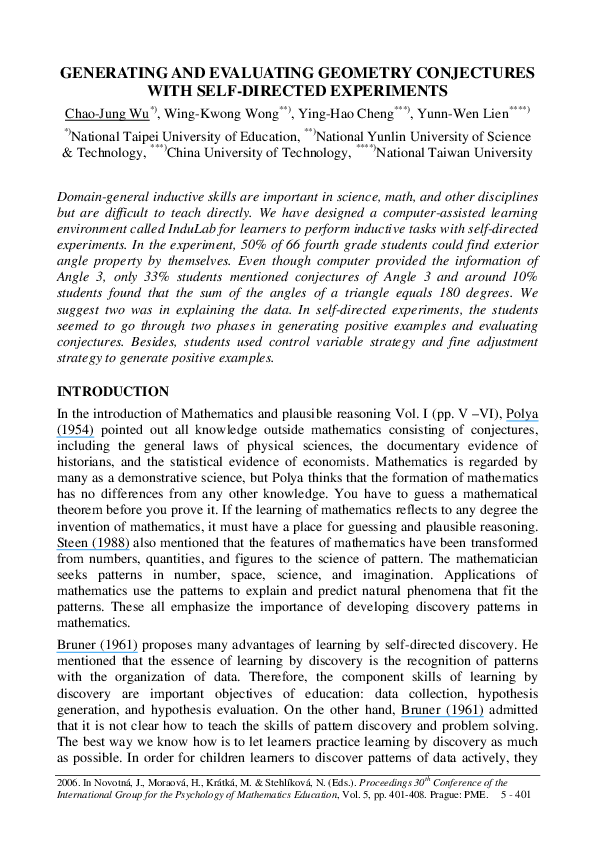 Pdf Generating And Evaluating Geometry Conjectures With Self Directed Experiments