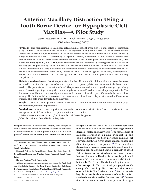 (PDF) Anterior Maxillary Distraction Using a Tooth-Borne Device for ...
