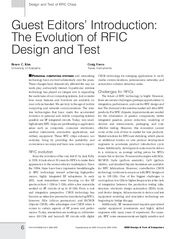 Pdf Guest Editors Introduction The Evolution Of Rfic Design And Test