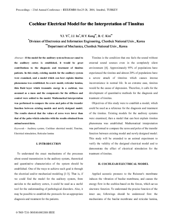 (PDF) Cochlear electrical model for the interpretation of tinnitus