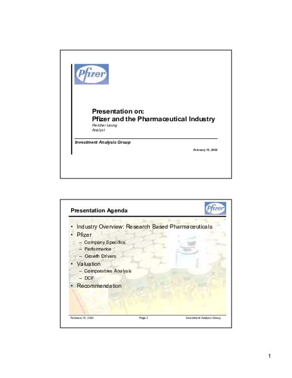 (PDF) Presentation on: Pfizer and the Pharmaceutical Industry
