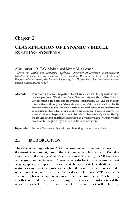 (PDF) Classification Of Dynamic Vehicle Routing Systems