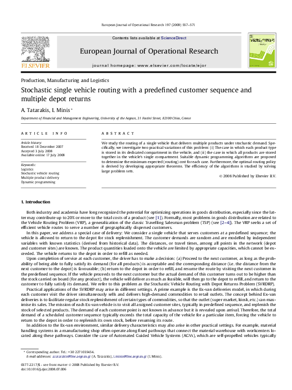(PDF) Stochastic single vehicle routing with a predefined customer sequence and multiple depot ...