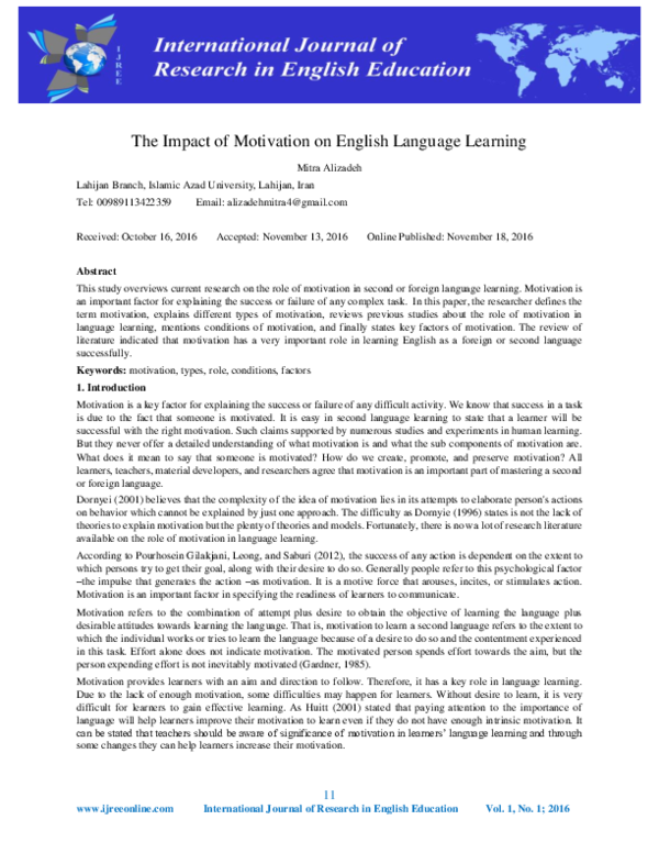 (PDF) The Impact of Motivation on English Language Learning