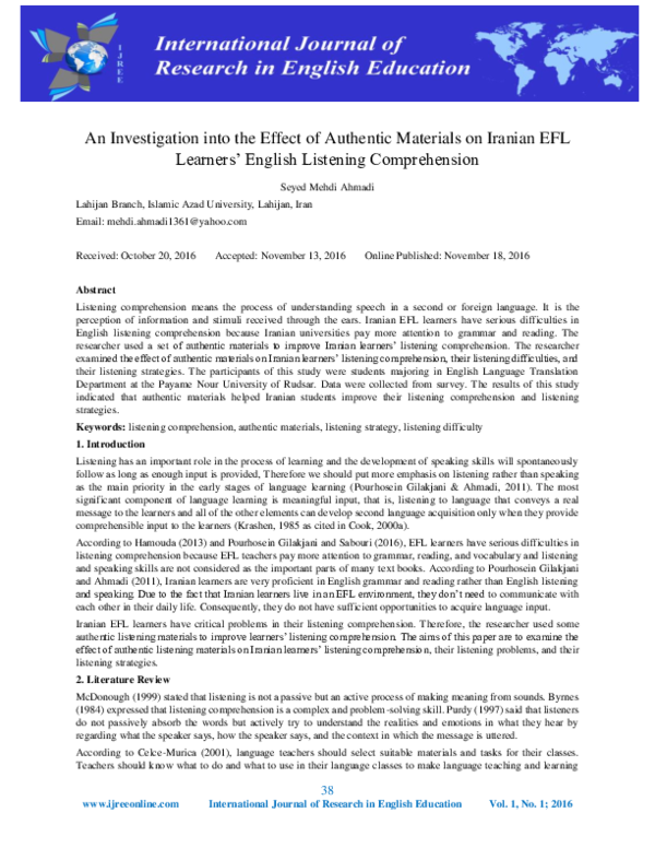 (PDF) An Investigation into the Effect of Authentic Materials on Iranian EFL Learners' English ...
