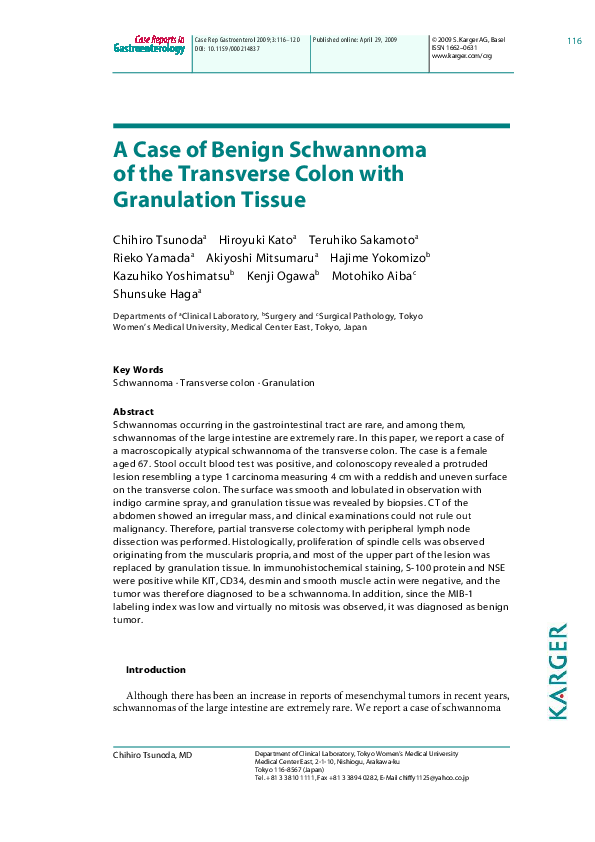 (PDF) A Case of Benign Schwannoma of the Transverse Colon with ...