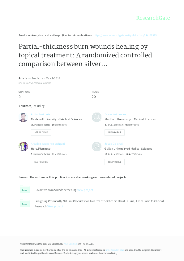 (PDF) Partial-thickness burn wounds healing by topical treatment: A ...