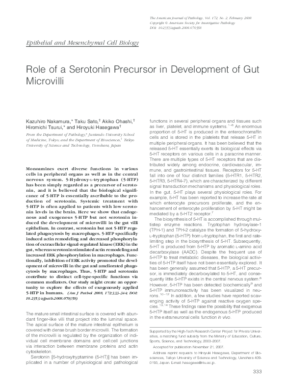(PDF) Role of a Serotonin Precursor in Development of Gut Microvilli