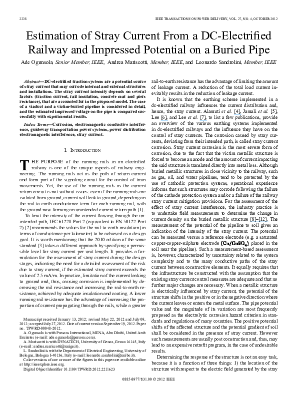 (PDF) Estimation of Stray Current From a DC-Electrified Railway and ...