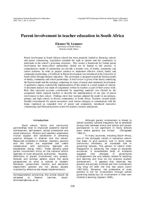 (PDF) International Journal about Parents in Education Parent ...