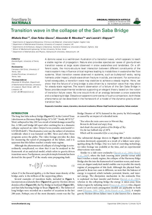 (PDF) Transition Wave in the Collapse of the San Saba Bridge