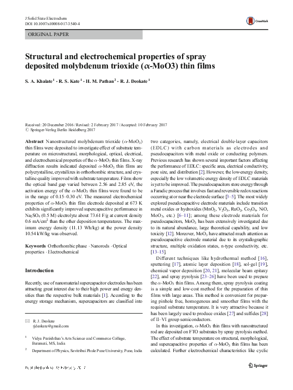 (PDF) Structural and electrochemical properties of spray deposited ...