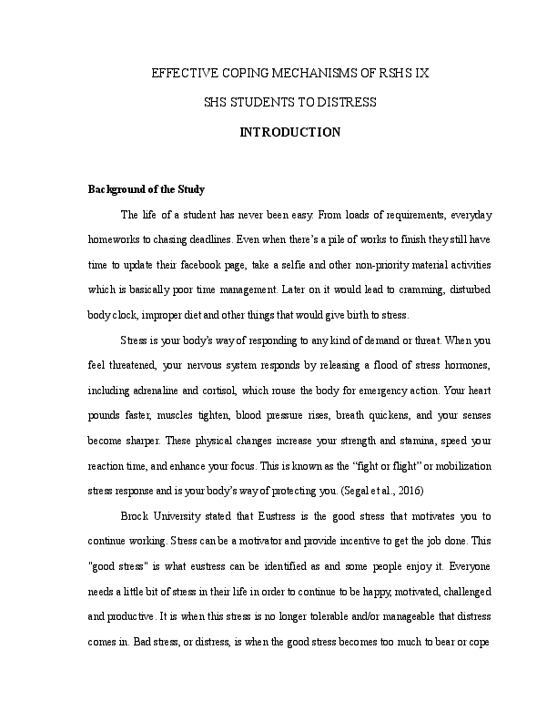 (DOC) EFFECTIVE COPING MECHANISMS OF RSHS IX SHS STUDENTS TO DISTRESS ...