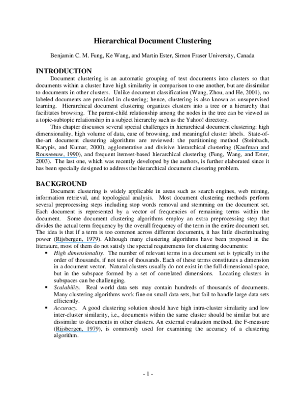 Pdf Hierarchical Document Clustering Benjamin Fung