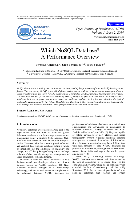 Pdf Which Nosql Database A Performance Overview