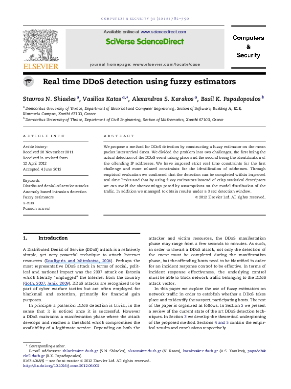 Pdf Real Time Ddos Detection Using Fuzzy Estimators