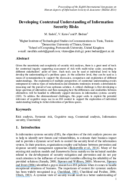 (PDF) Developing Contextual Understanding of Information Security Risks
