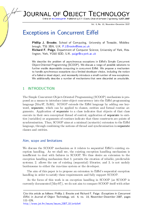 (PDF) Exceptions in Concurrent Eiffel