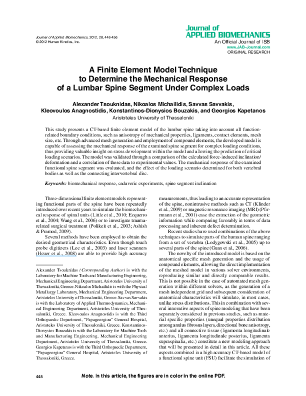 (PDF) A finite element model technique to determine the mechanical response of a lumbar spine ...