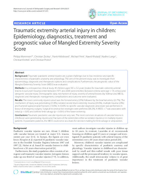 (PDF) Traumatic extremity arterial injury in children: Epidemiology ...