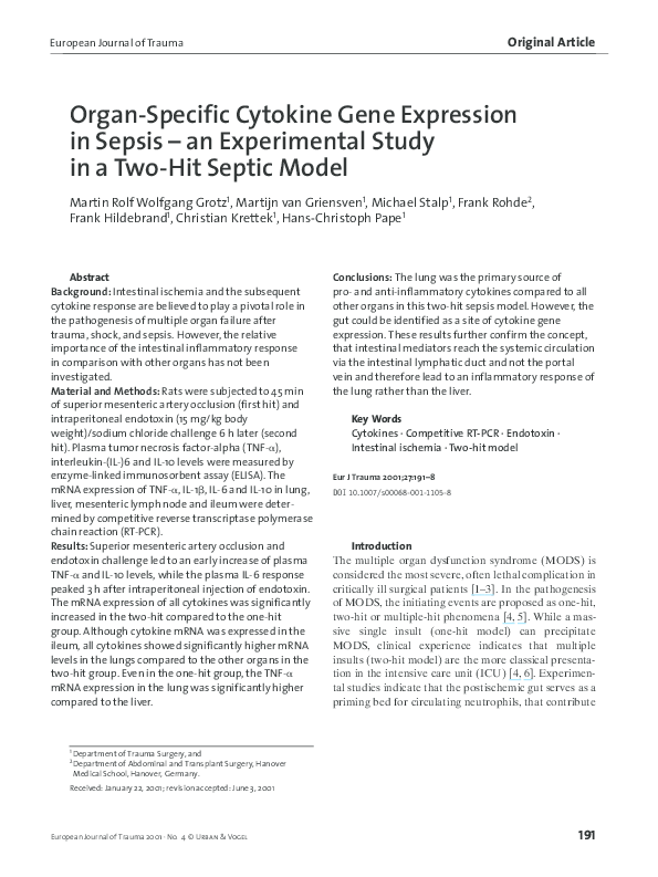 (PDF) Organ-Specific Cytokine Gene Expression in Sepsis – an ...