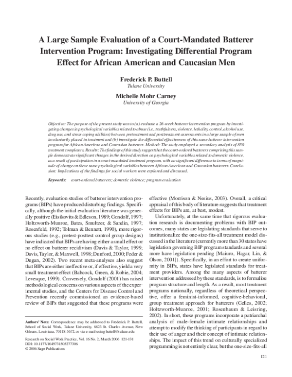 (PDF) A Large Sample Evaluation of a Court-Mandated Batterer ...