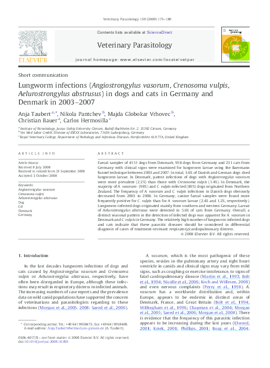 (PDF) Lungworm infections (Angiostrongylus vasorum, Crenosoma vulpis ...