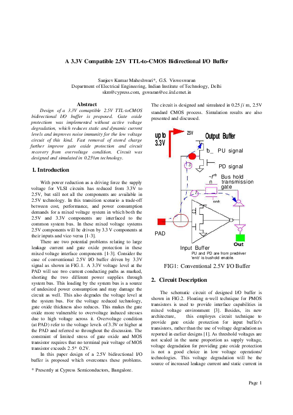 (PDF) A 3.3V Compatible 2.5V TTL-to-CMOS Bidirectional I/O Buffer