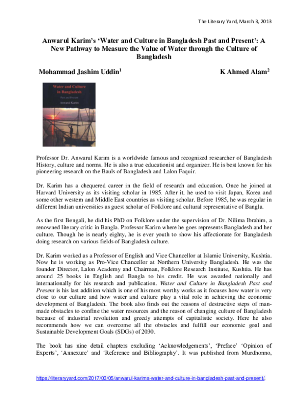 (PDF) Anwarul Karim's 'Water and Culture in Bangladesh Past and Present ...