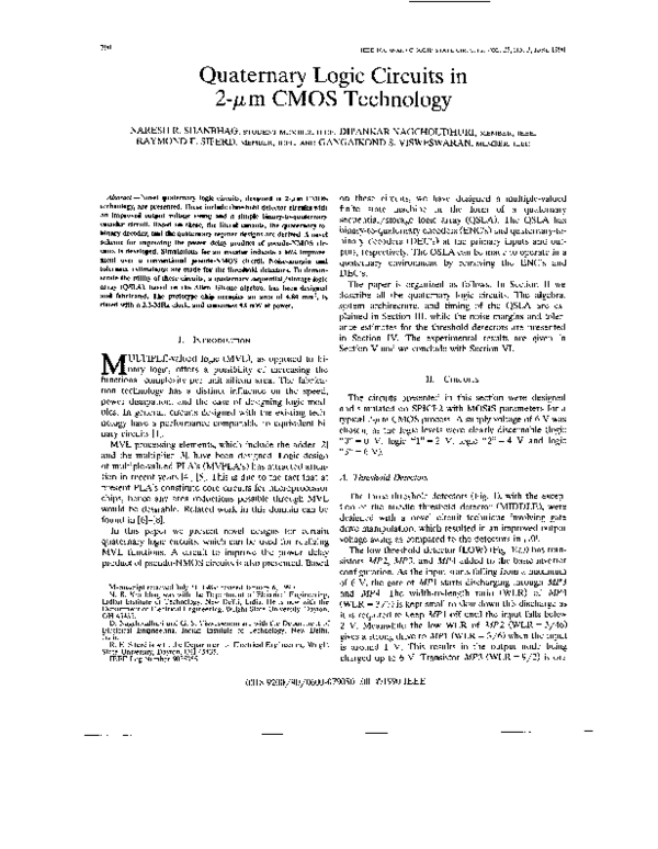 (PDF) Quaternary logic circuits in 2- mu m CMOS technology