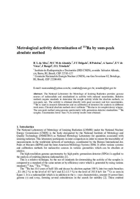 (PDF) Metrological activity determination of 133 Ba by sum-peak ...