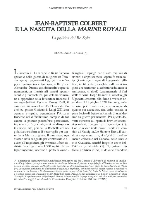 (PDF) JEAN-BAPTISTE COLBERT E LA NASCITA DELLA MARINE ROYALE: La ...