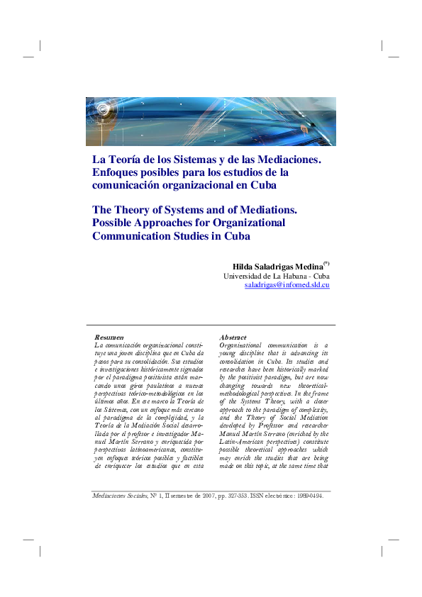 (PDF) La Teoría de los Sistemas y de las Mediaciones. Enfoques posibles para los estudios de la ...