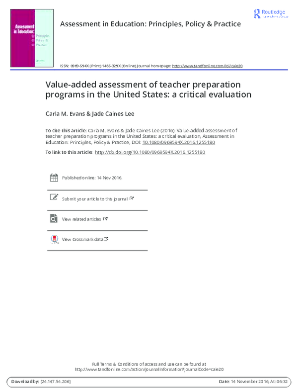(PDF) Value-Added Assessment of U.S. Teacher Preparation Programs: A ...