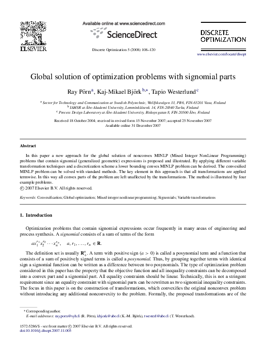 (PDF) Global solution of optimization problems with signomial parts | Tapio Westerlund ...