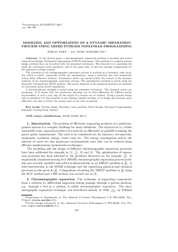 (PDF) Modeling and optimization of a dynamic separation process using mixed integer nonlinear ...